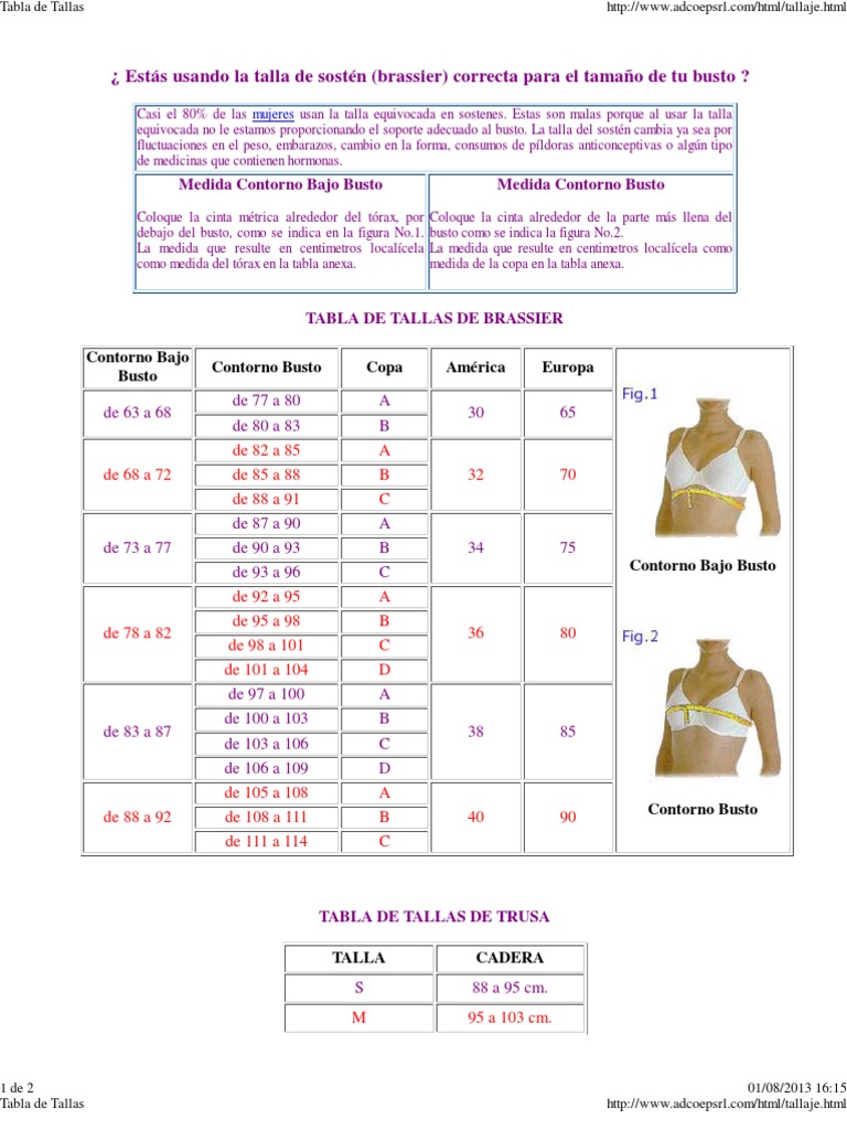 Tabla Tallas de Brasier | PDF | Bienestar | Medicina