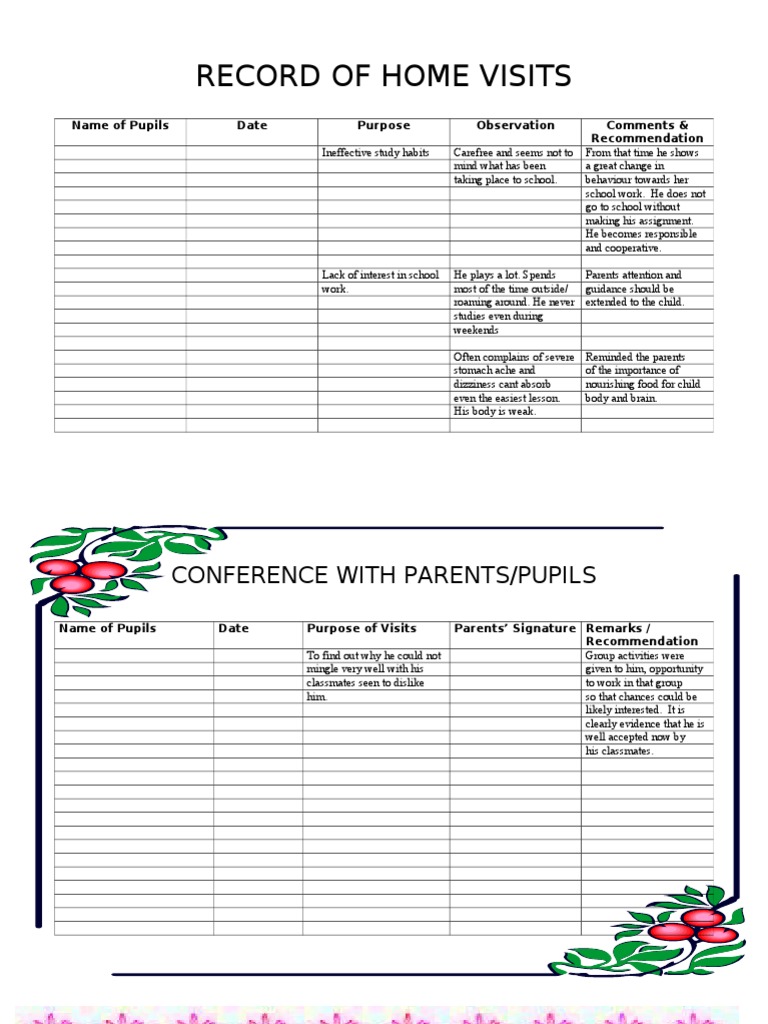 Record of Home Visits | PDF | Teachers | Teaching And Learning