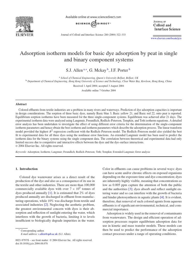 A2.Adsorption Isotherm Models For Basic Dye Adsorption by Peat in ...