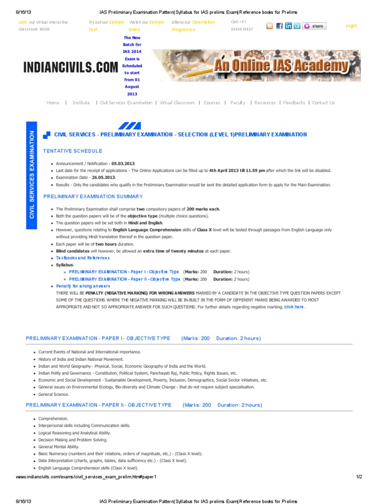 IAS Preliminary Examination Pattern - Syllabus For IAS Prelims Exam ...
