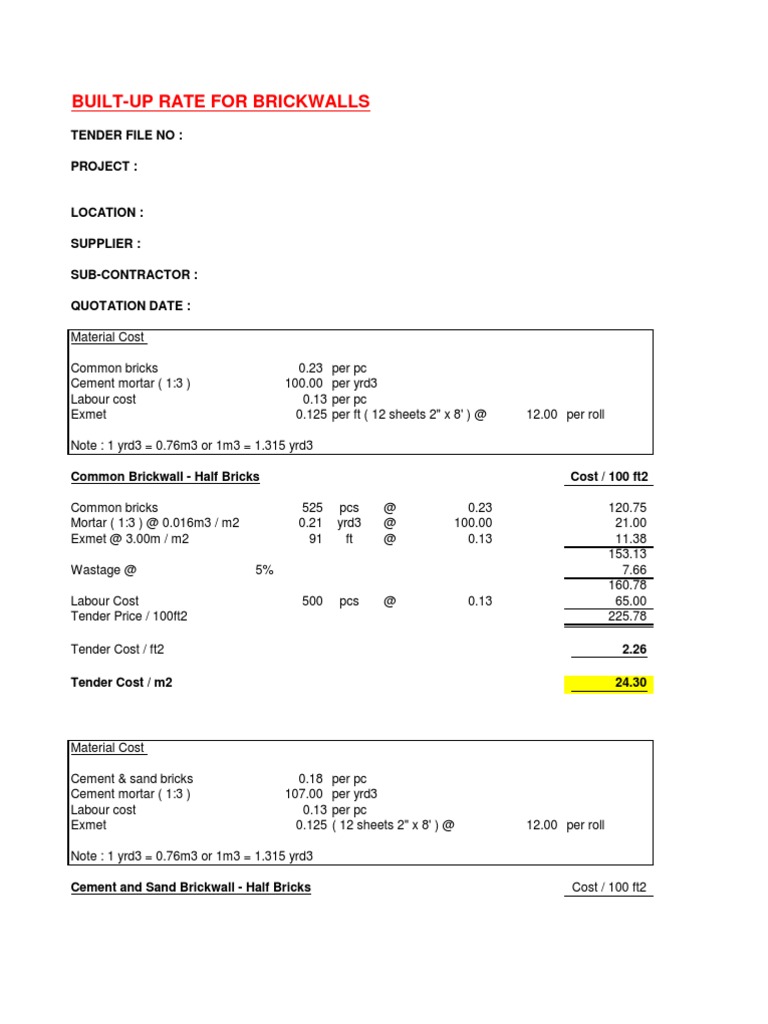 Build Up Rate Format Brickwall | PDF