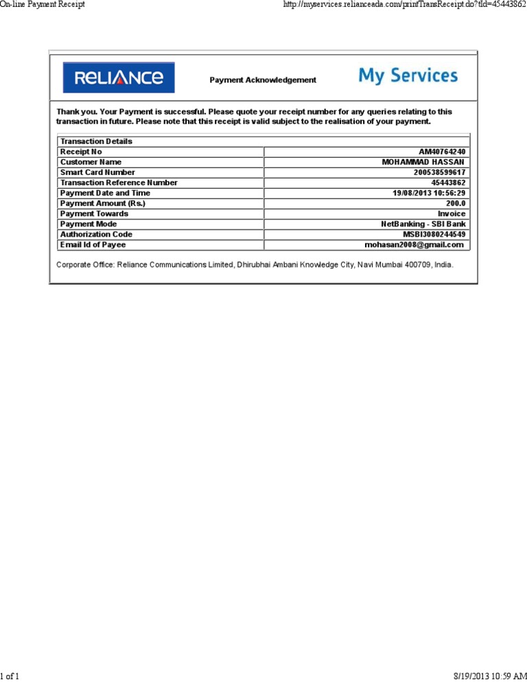 Successful Payment Receipt for Invoice | PDF