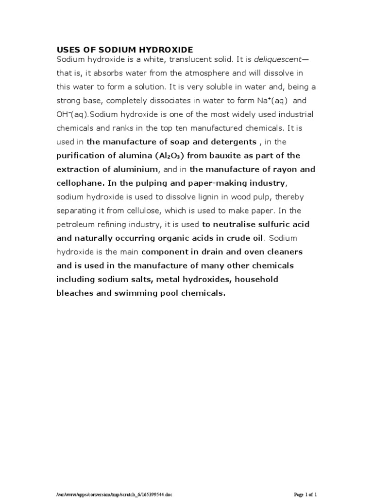 Uses of Sodium Hydroxide | PDF