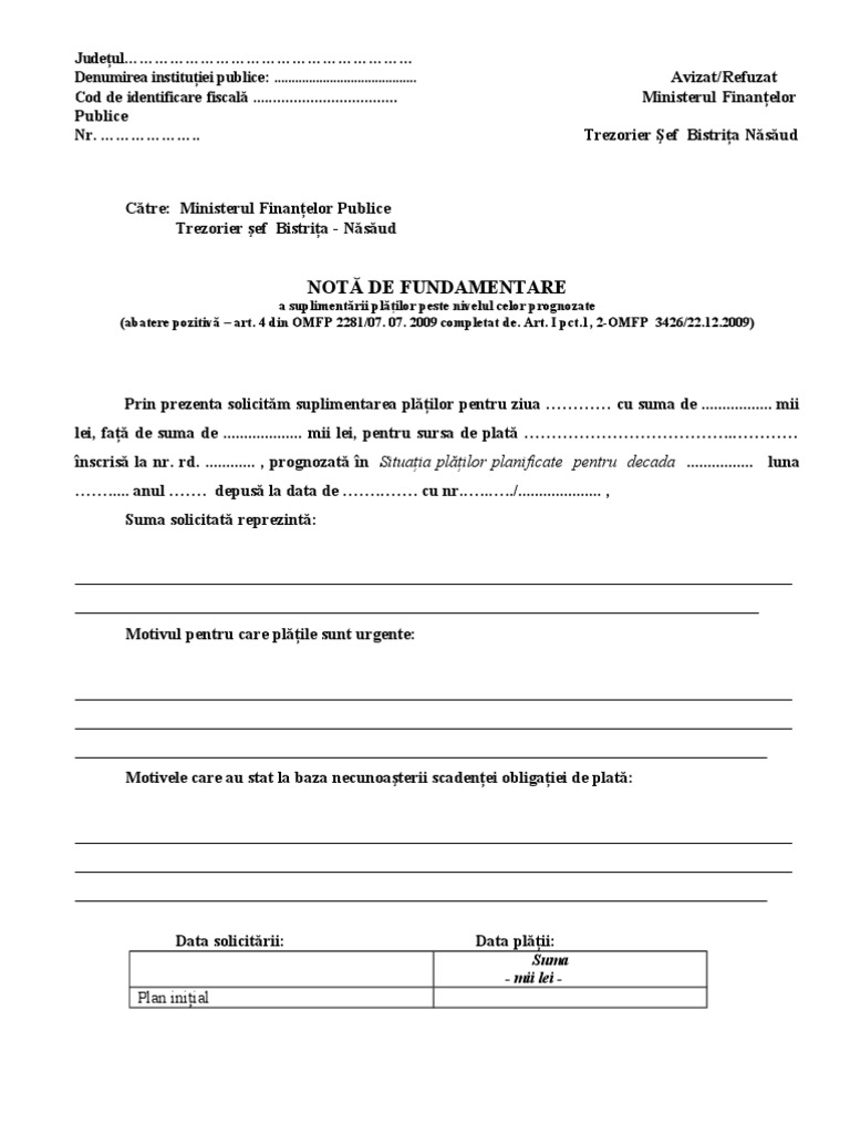 Nota Fundamentare Model | PDF
