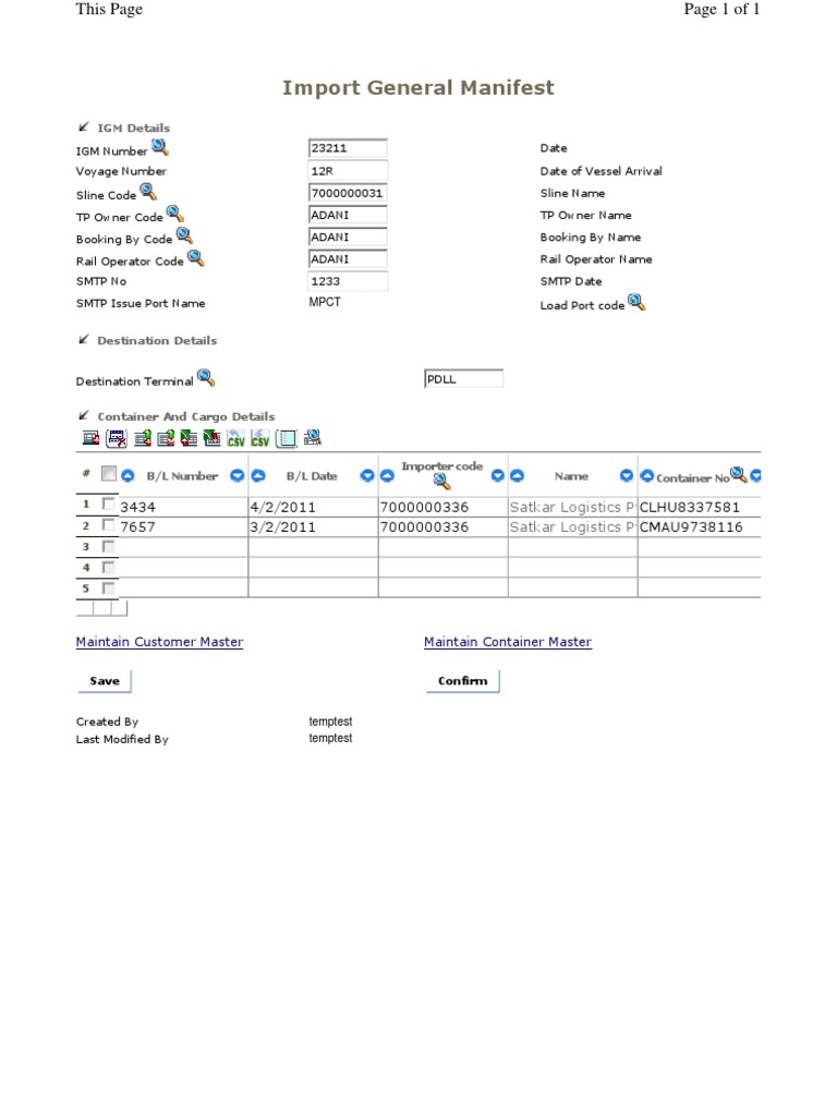 Import General Manifest: IGM Details | PDF | Business | Computers