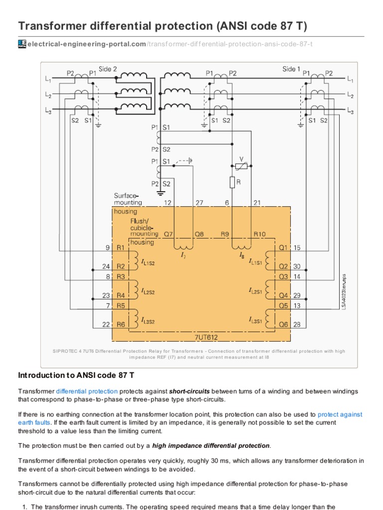Transformer Differential Protection ANSI Code 87 T | Download Free PDF ...