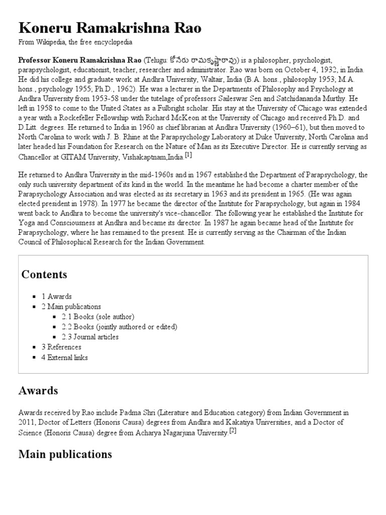 Koneru Ramakrishna Rao - Wikipedia, The Free Encyclopedia | PDF ...