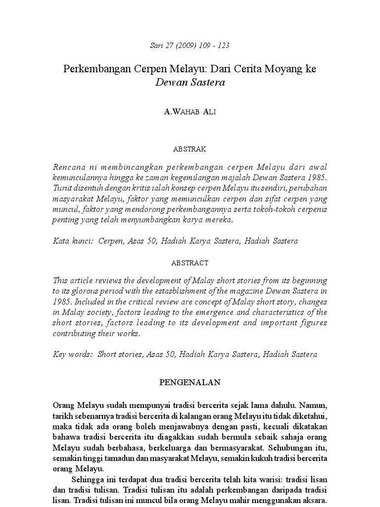 Evolusi Cerpen Melayu hingga 1985 | PDF | Sejarah | Fiksi Umum