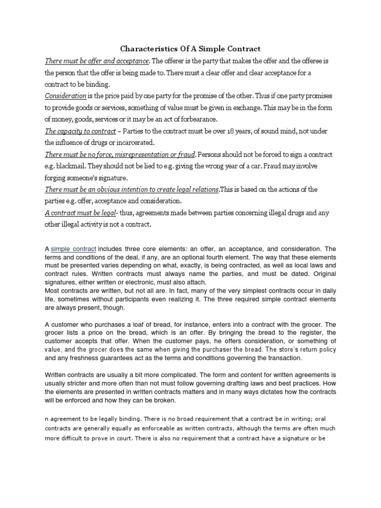 Characteristics of A Simple Contract | PDF | Offer And Acceptance ...