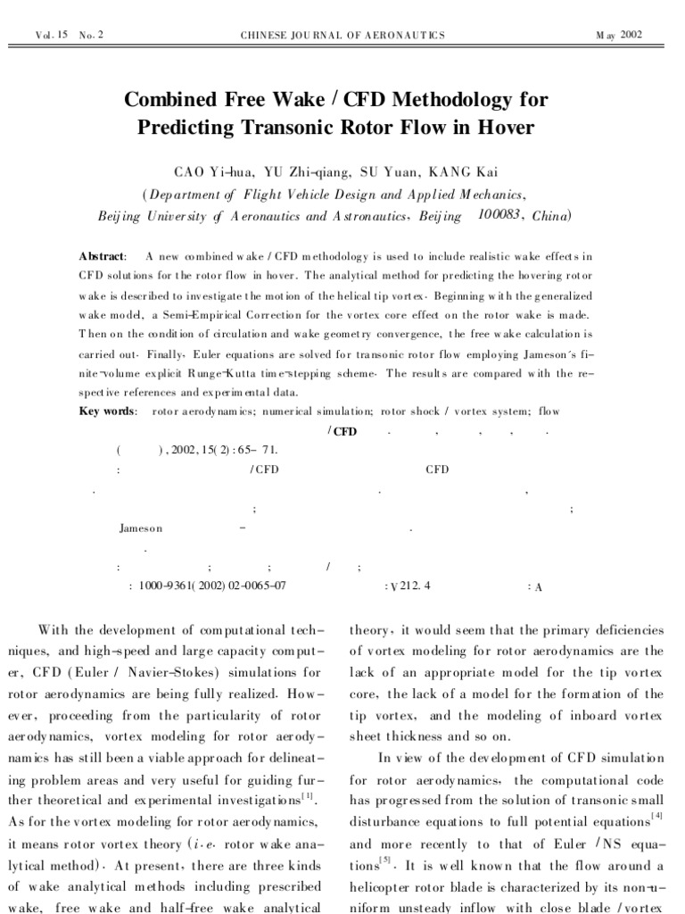 Combined Free Wake /CFD Methodology For Predicting Transonic Rotor Flow in Hover | PDF ...