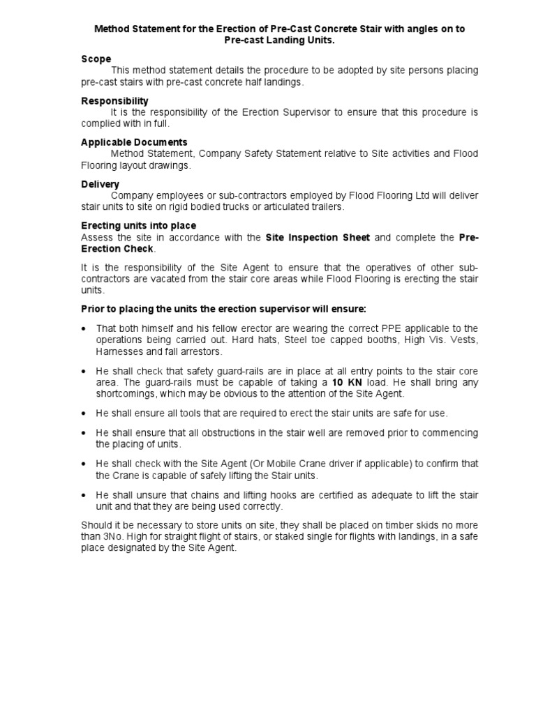 Erecting Pre-Cast Concrete Stairs: A Step-by-Step Method Statement for ...