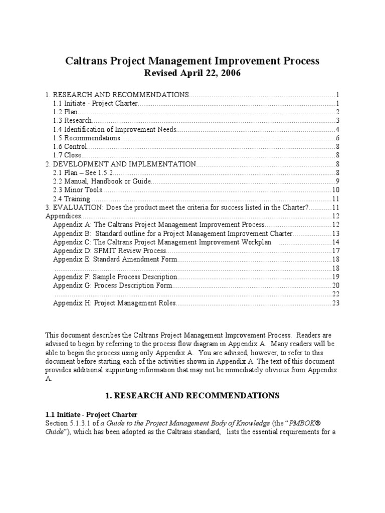 Caltrans Project Management Improvement Process | PDF
