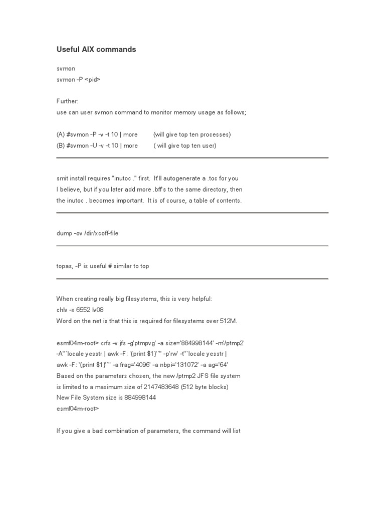 Useful Aix Commands Pdf Transmission Control Protocol File System
