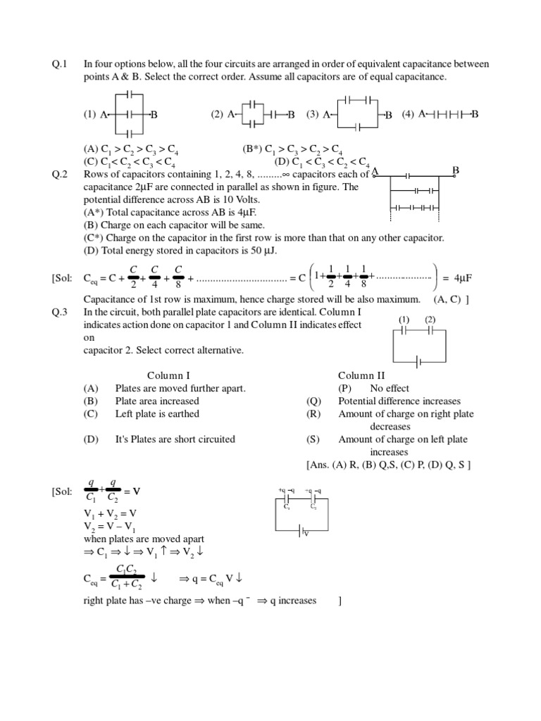 Capacitors Solved Sheet For IIT | PDF | Electrostatics | Capacitor
