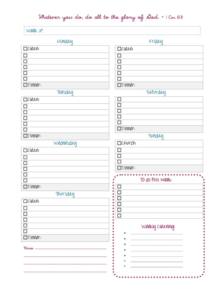 Week at A Glance Blank | PDF