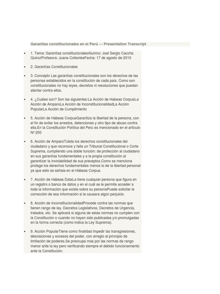 Garantías Constitucionales En El Perú Pdf Derecho Constitucional