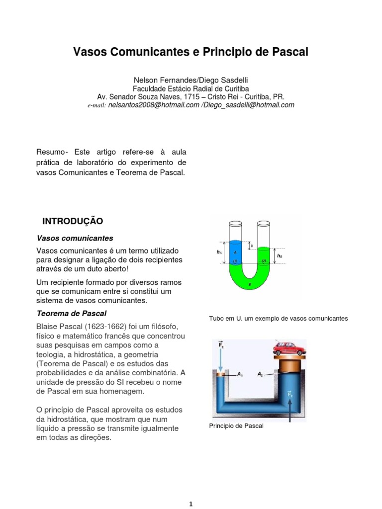 Vasos Comunicantes | Pressão | Força