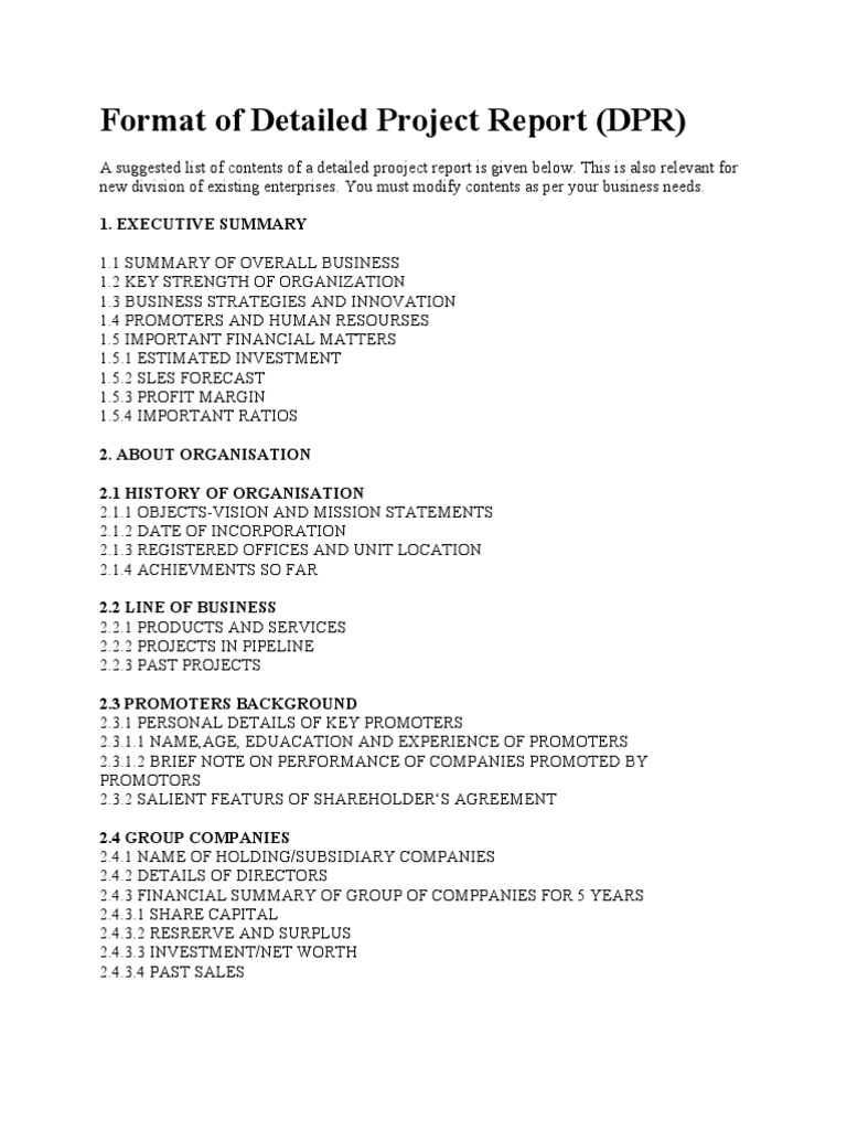 Format of Detailed Project Report | PDF | Business | Stocks