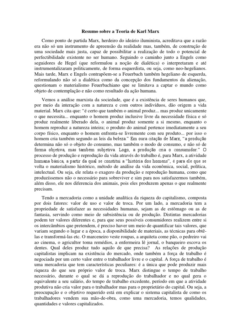 Resumo Sobre A Teoria de Karl Marx | PDF | Karl Marx | Dialética