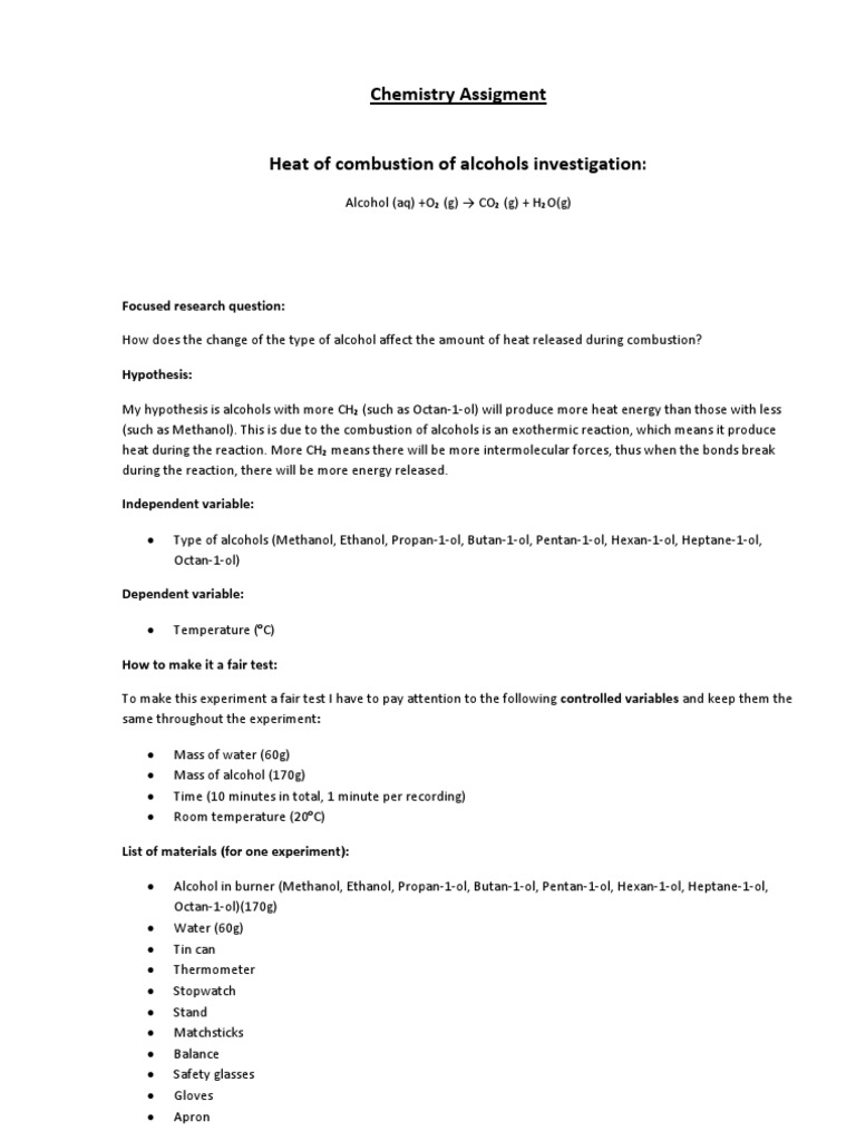 Heat Of Combustion Lab