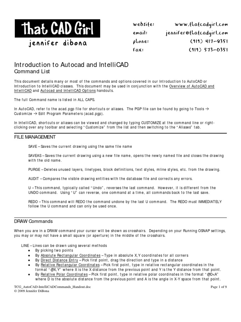 TCG AutoCAD-IntelliCADCommands Handout | PDF | Command Line Interface ...