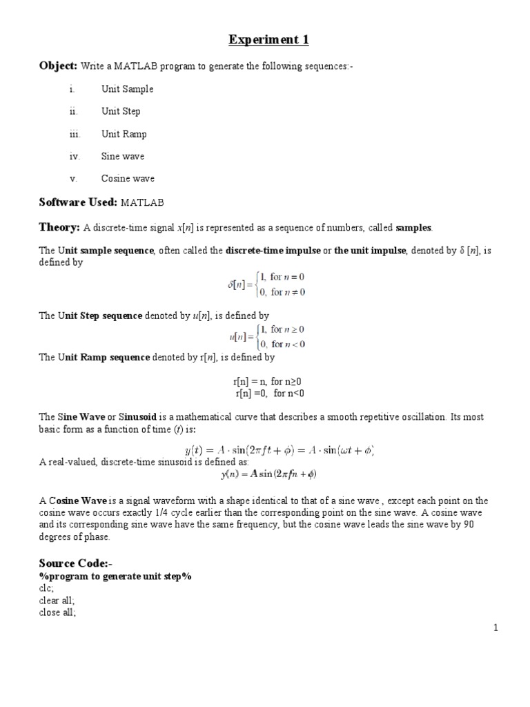 Basic Signals On Matlab | PDF