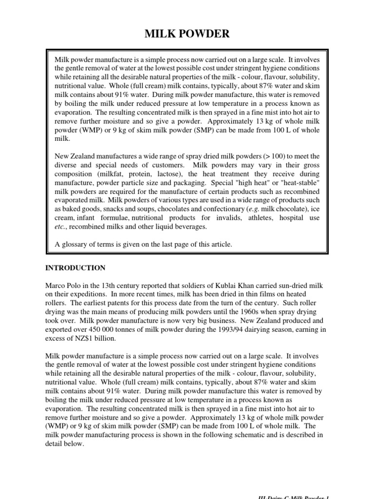 Milk Powder: Etc., Recombined Milks and Other Liquid Beverages | PDF ...