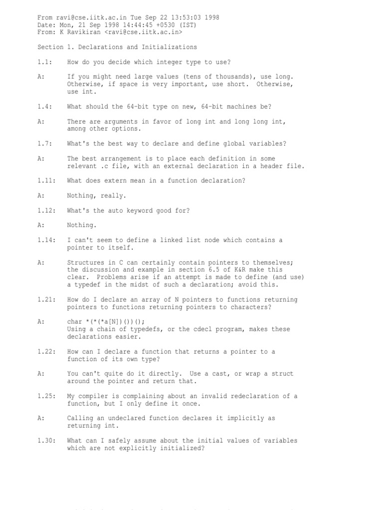 C Faq Pdf C Programming Language Pointer Computer Programming 