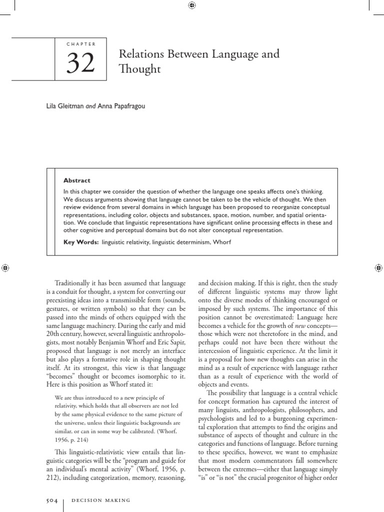 Language and Thought Relations | PDF | Linguistics | English Language