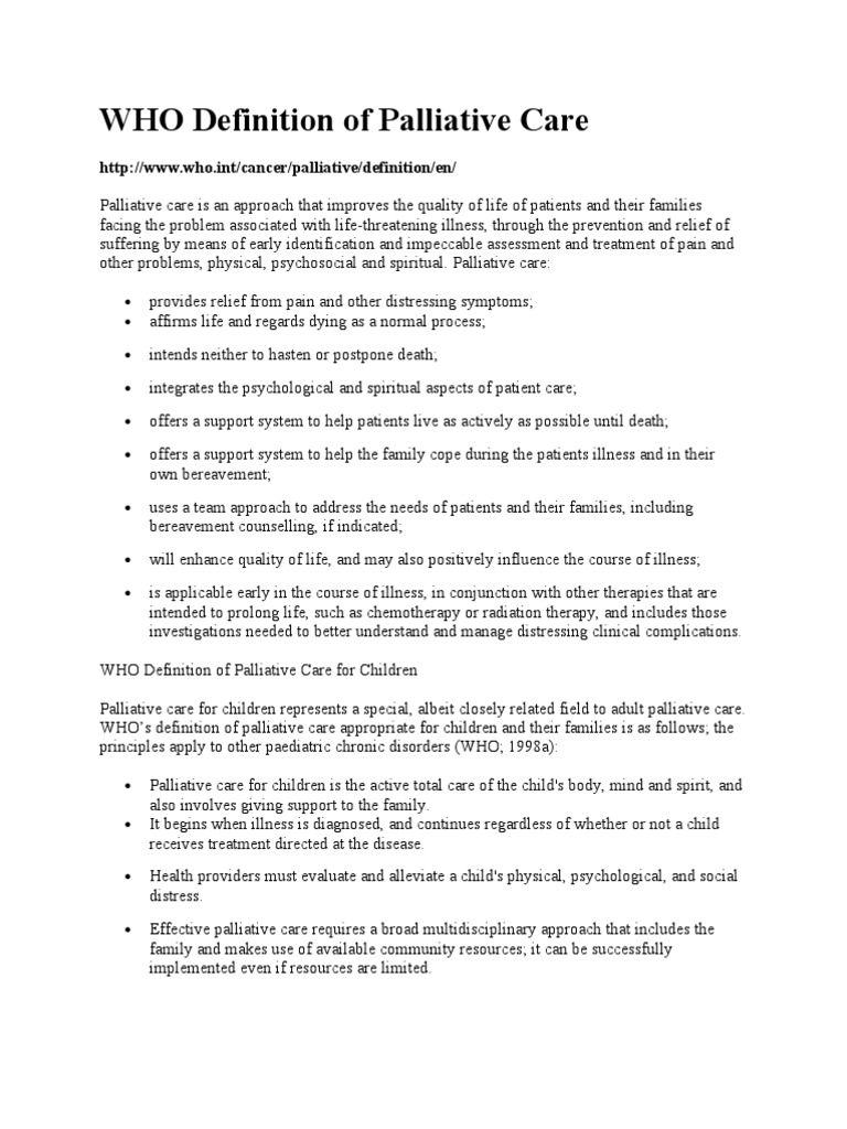 WHO Definition of Palliative Care | PDF | Palliative Care | End Of Life ...