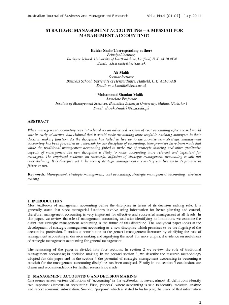 Strategic Management Accounting - A Messiah For Management Accounting ...