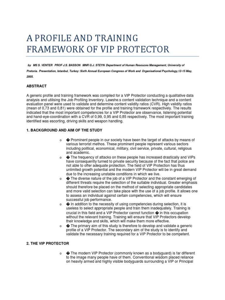 A Profile and Training Framework of Vip Protector | PDF | Competence ...
