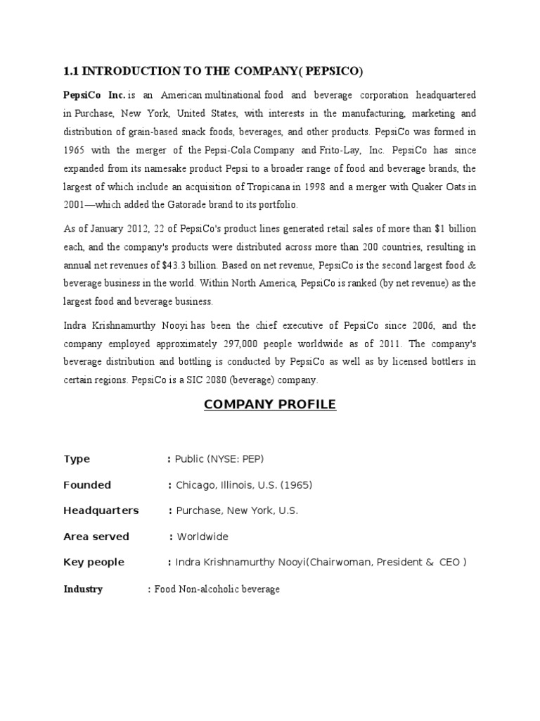 Introduction Pepsico | PDF | Pepsi Co | Marketing