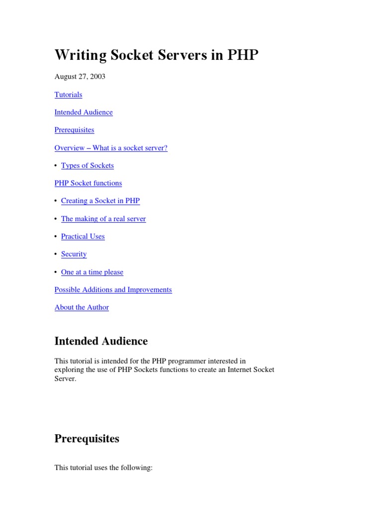 Writing Socket Servers in PHP | PDF | Port (Computer Networking ...