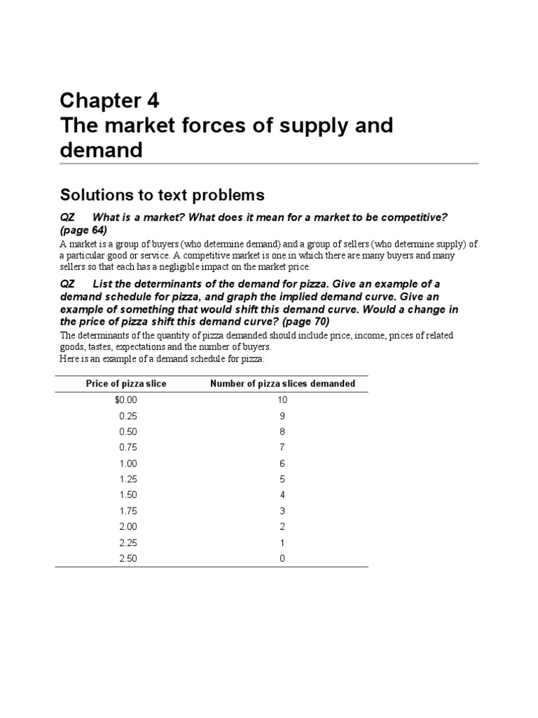 The Market Forces of Supply and Demand: Solutions To Text Problems ...