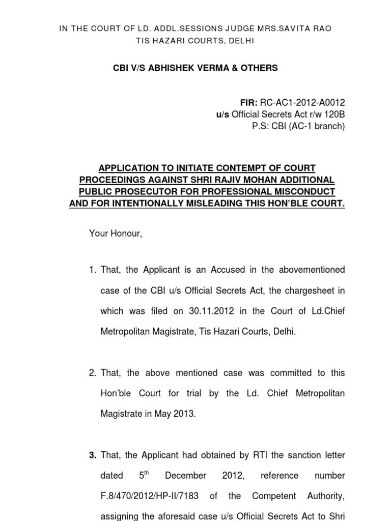 Application Reg Contempt of Court by Rajiv Mohan in Savita Rao Court ...