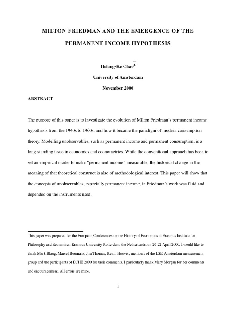 Permanent Income Hypothesis PDF | PDF | Economic Model | Income