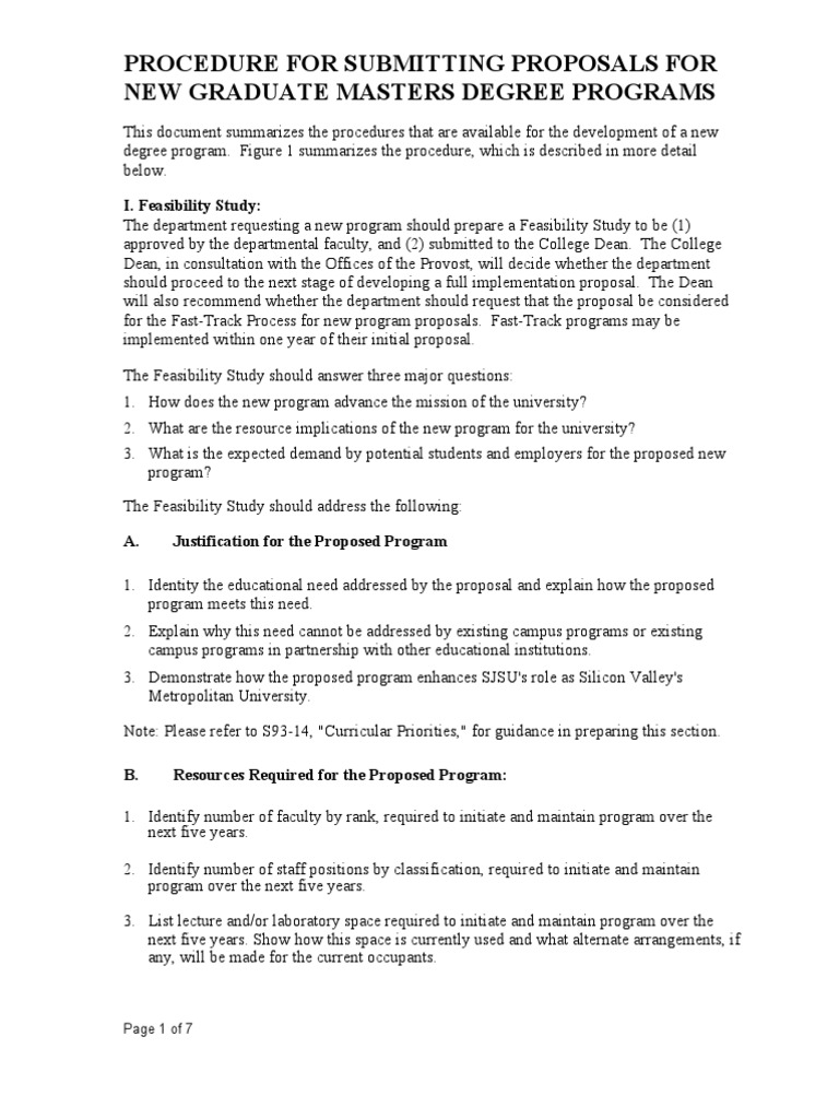 Procedure For Submitting Proposals For New Graduate Masters Degree ...