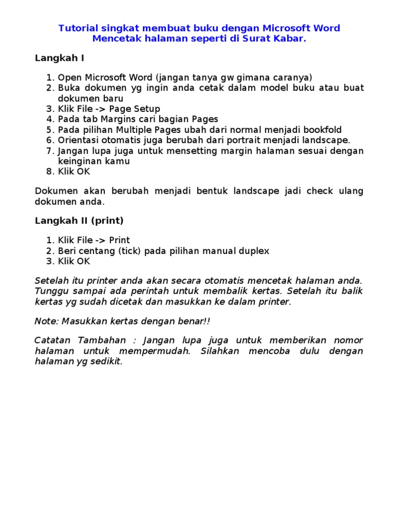 Tutorial Singkat Membuat Buku Dengan Microsoft Word | PDF