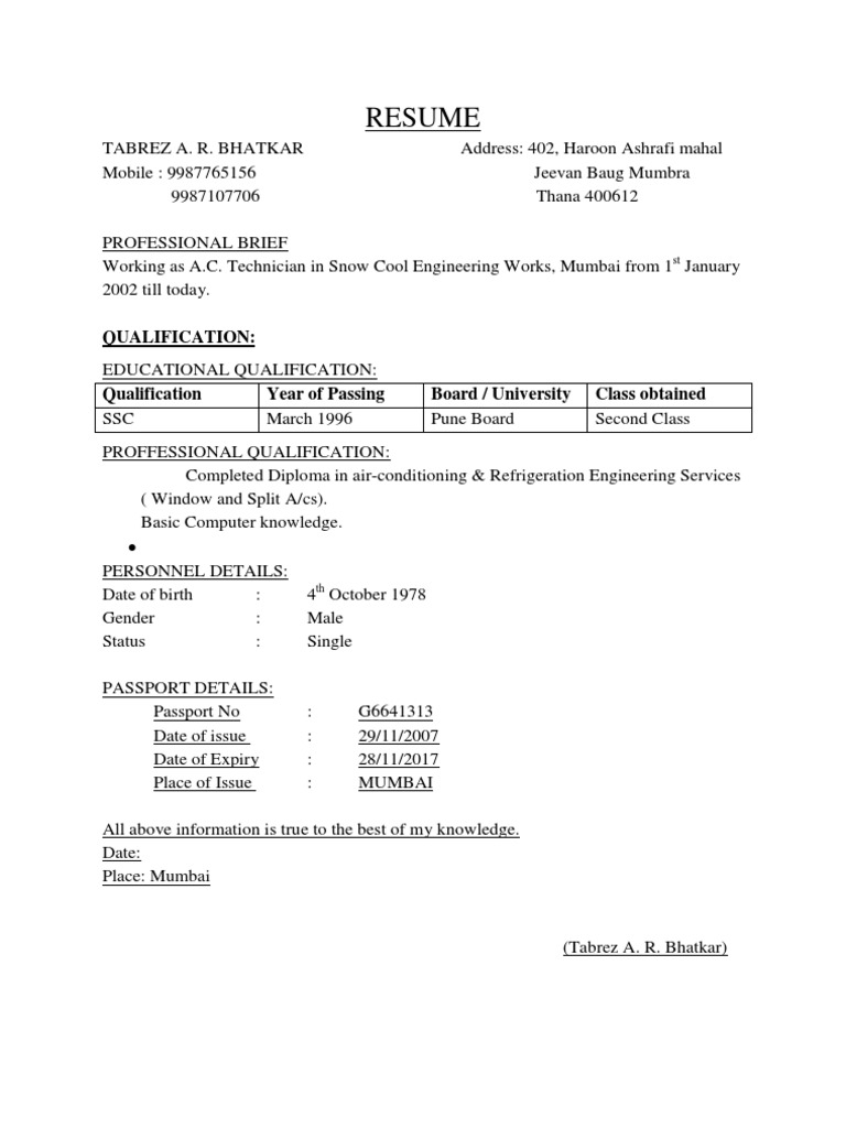 Tabrez Resume | PDF | Air Conditioning | Business