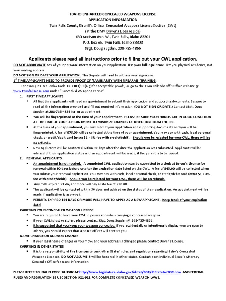 Applicants Please Read All Instructions Prior To Filling Out Your CWL ...