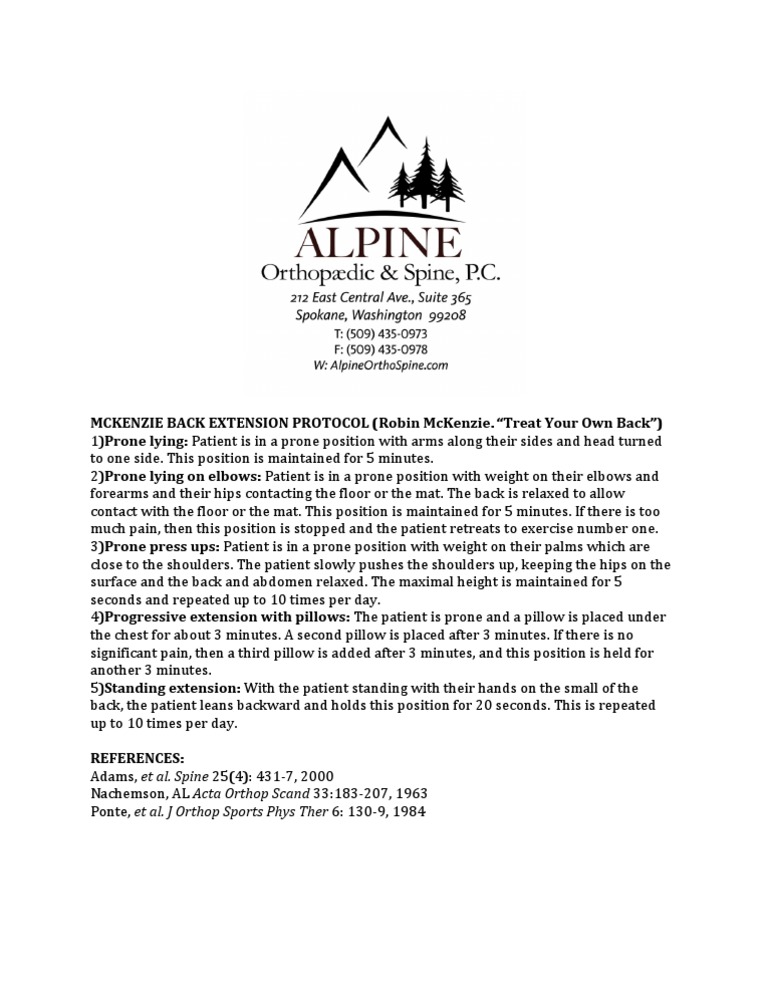 Mckenzie Back Extension Protocol | PDF