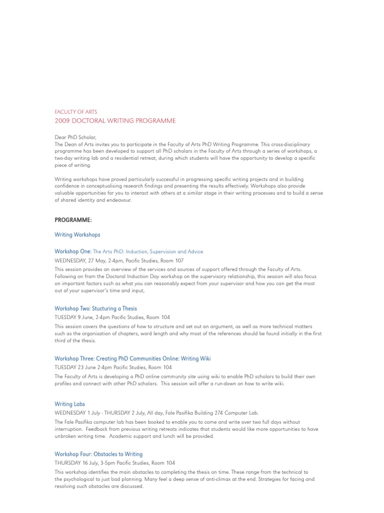 Doctoral Writing Programme | PDF | Doctor Of Philosophy | Thesis