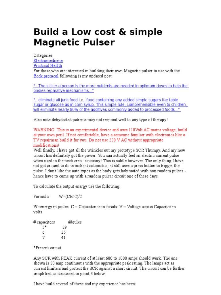 DIY Low-Cost Magnetic Pulser Guide | PDF | Capacitor | Inductor