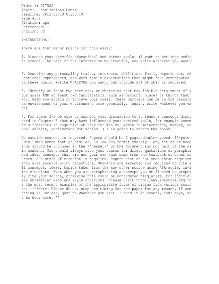 Paper, Aspiration, Essay | PDF | Language Arts & Discipline | Self ...