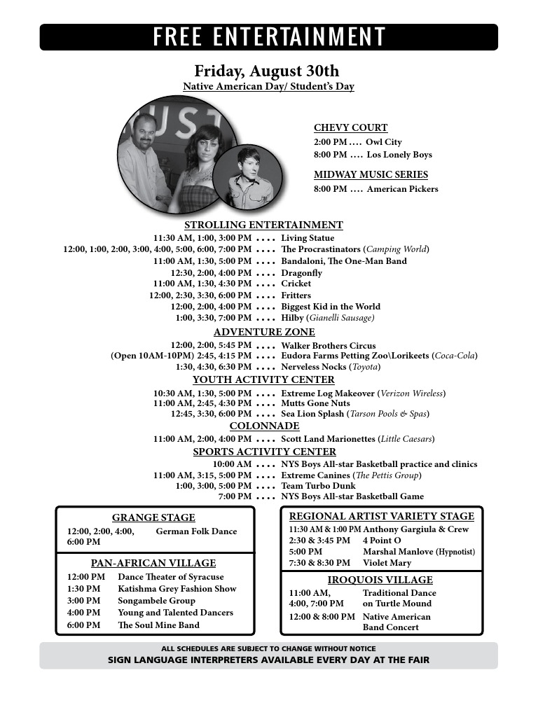 NYS Fair Schedule Aug30 | PDF | Livestock | Domesticated Animals