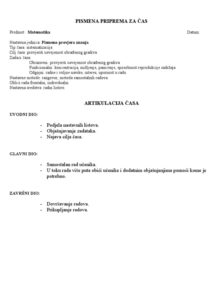 Pismena Provjera Znanja | PDF