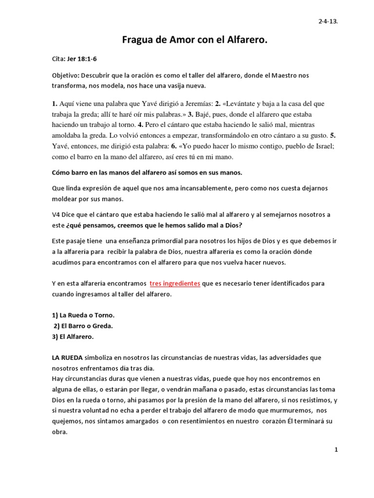 Charla 2-4-13 Fragua de Amor Con El Alfarero. | PDF | cerámica | Amor