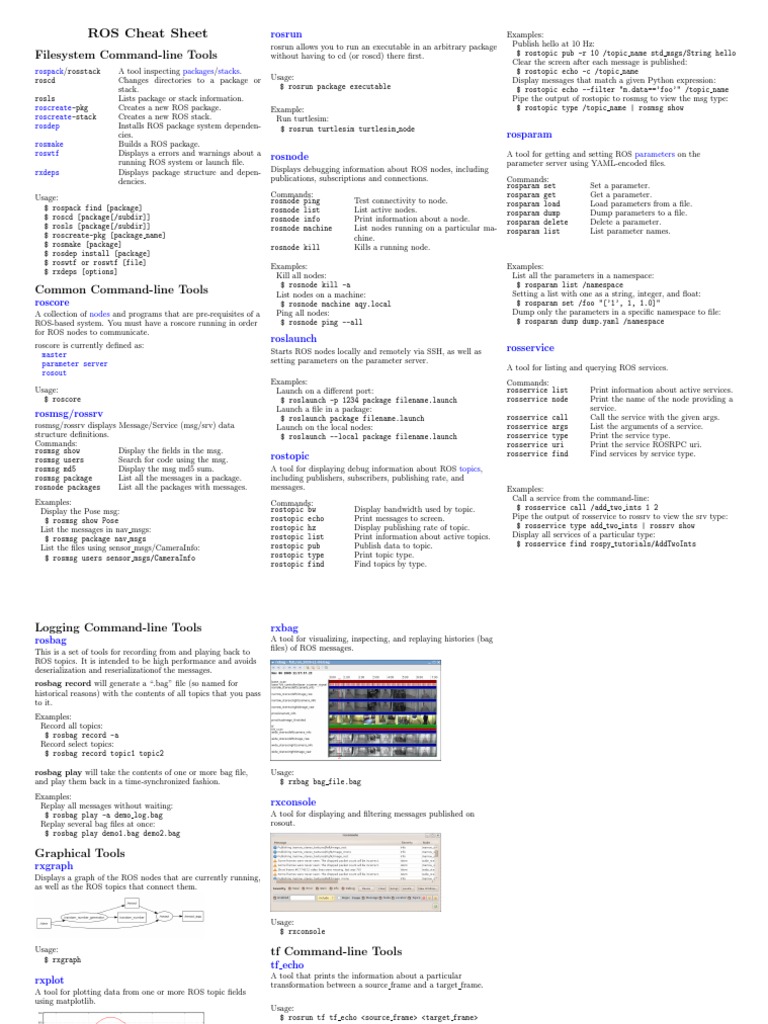 ROS Cheat Sheet: Filesystem Command-Line Tools | PDF | Command Line Interface | Parameter ...