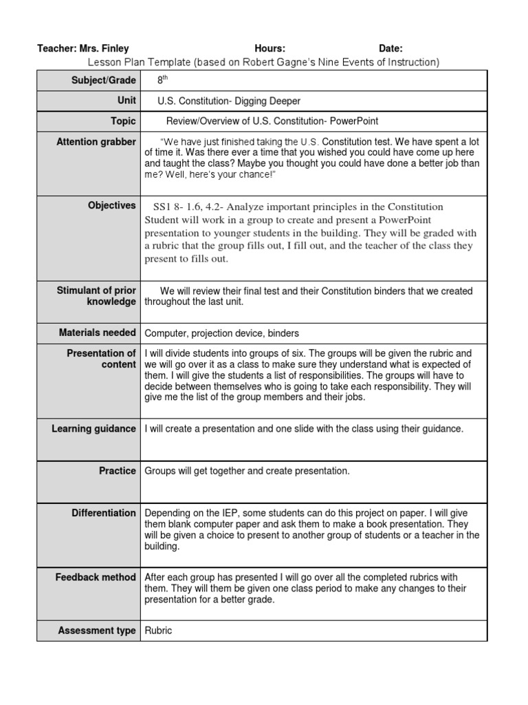 8th Grade U.S. Constitution Lesson Plan | PDF